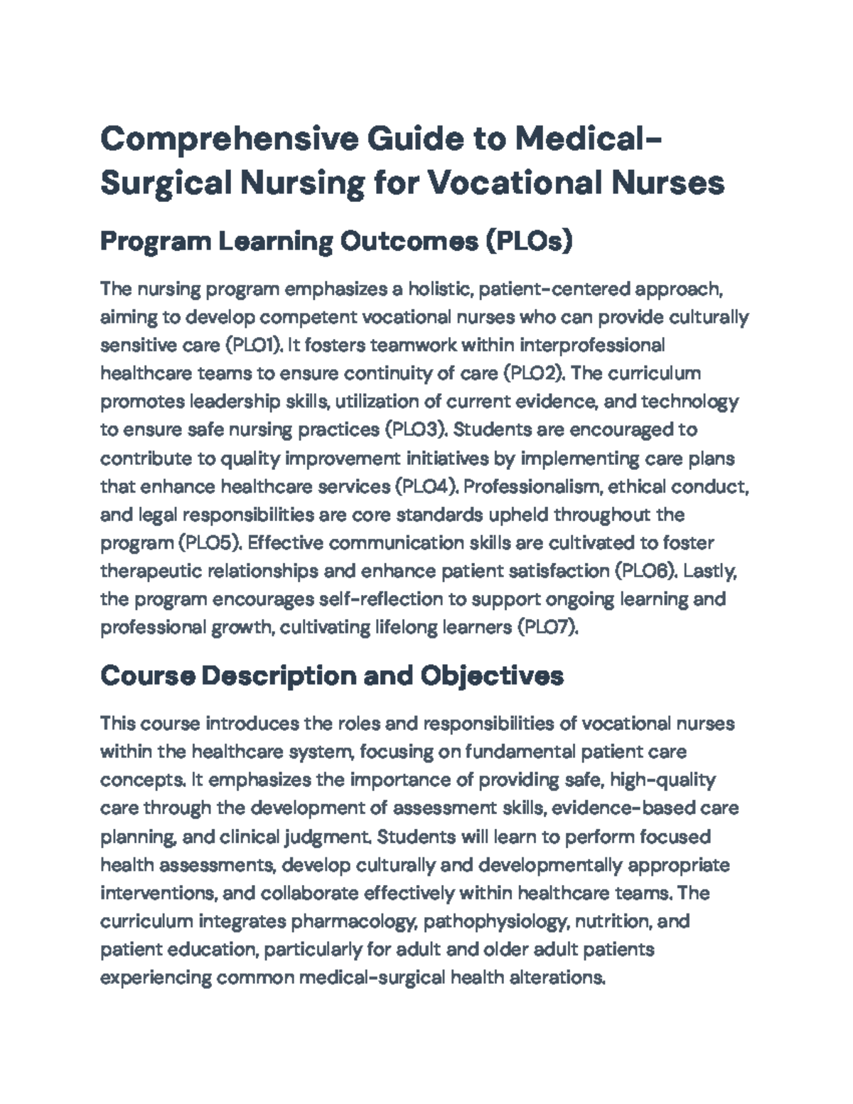 Comprehensive Guide to Medical-Surgical Nursing (NSG 101) for ...
