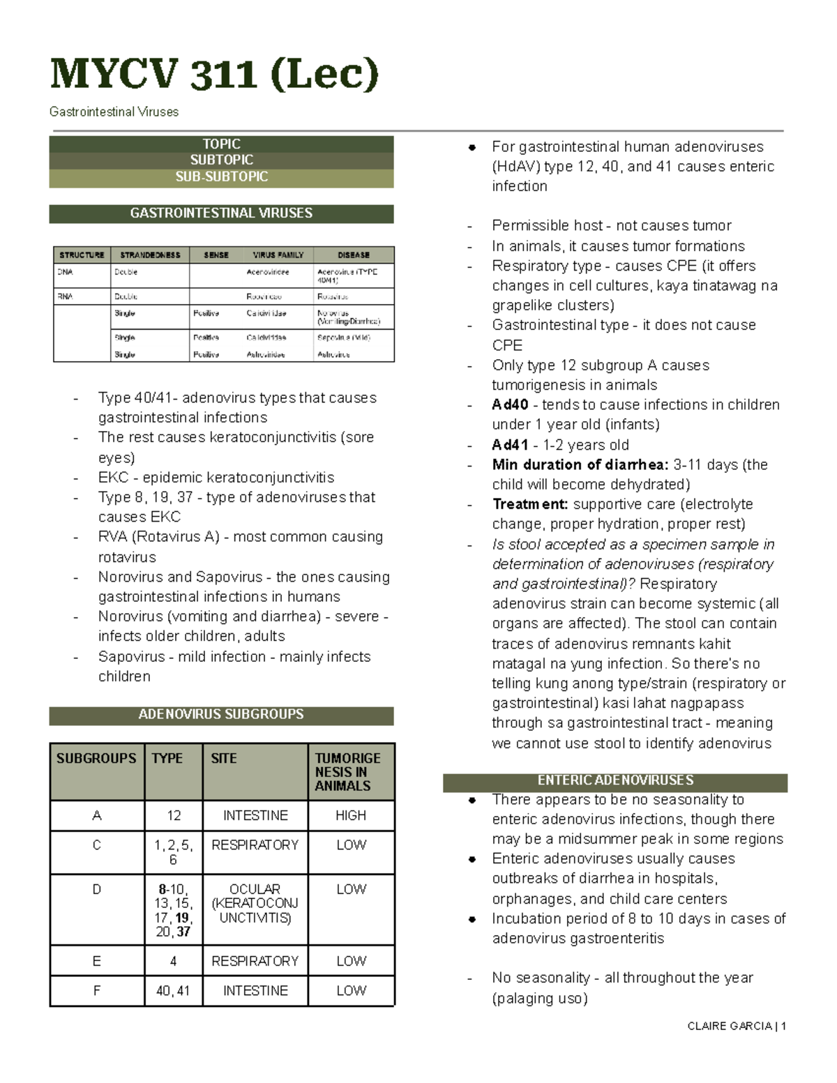 MYCV 311 (Lec) Overview of Gastrointestinal Viruses and Infections ...