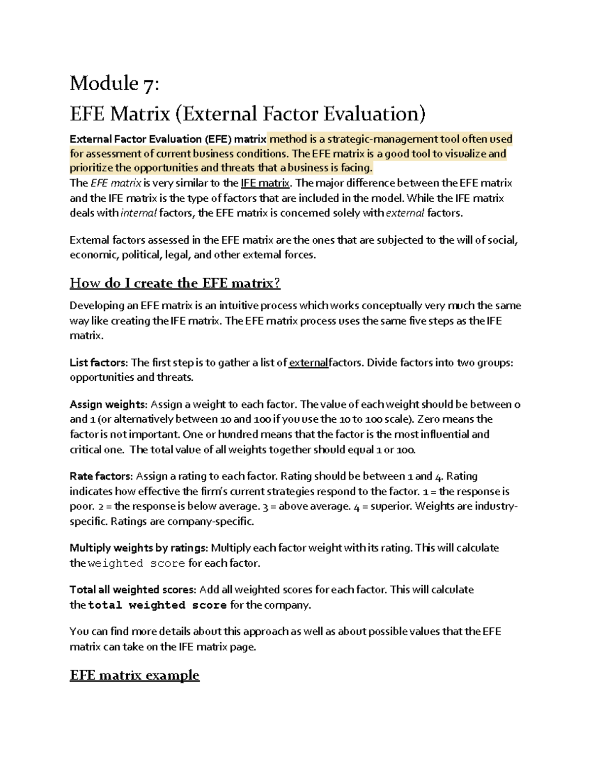 Finals Stra Ma - EFE & IFE Matrix Lecture Notes 1 - Studocu