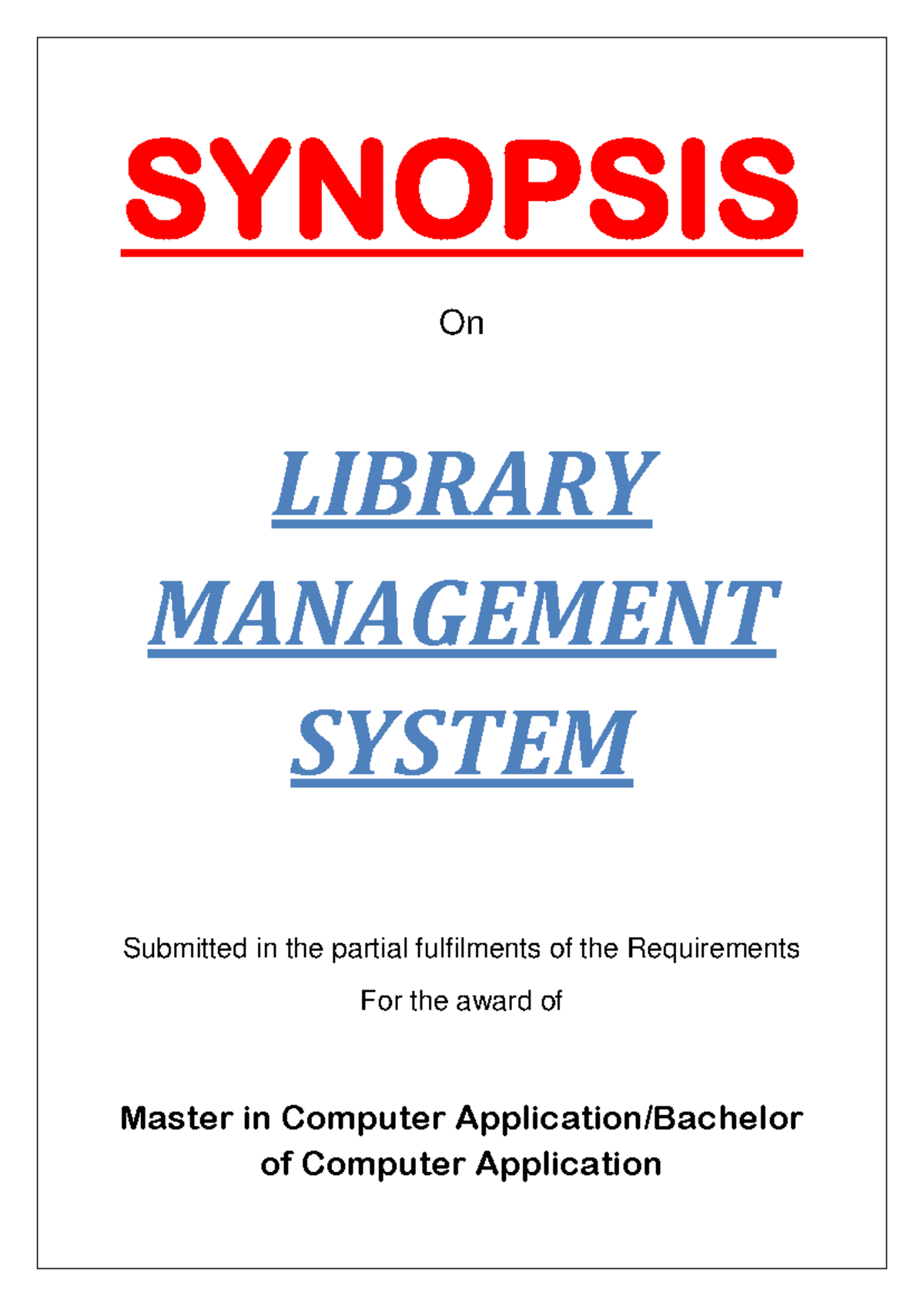06 - Library Management System-Synopsis - SYNOPSIS On LIBRARY ...