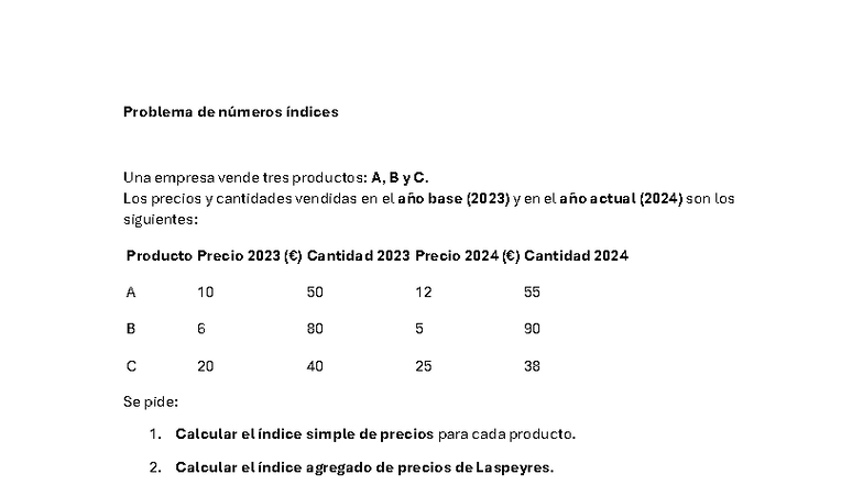 Índice de Precios: Problema de Números Índices 2023-2024 - Studocu