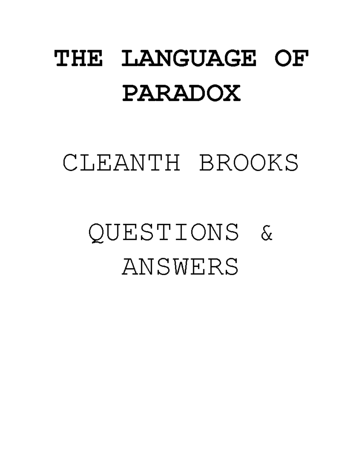 Understanding Paradox in Poetry: Insights from Brooks’ Essay - Studocu