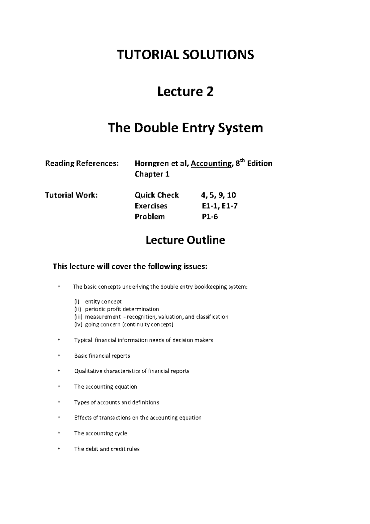 Tutorial Answers for ACC 101 Lecture 2: Double Entry System - Studocu