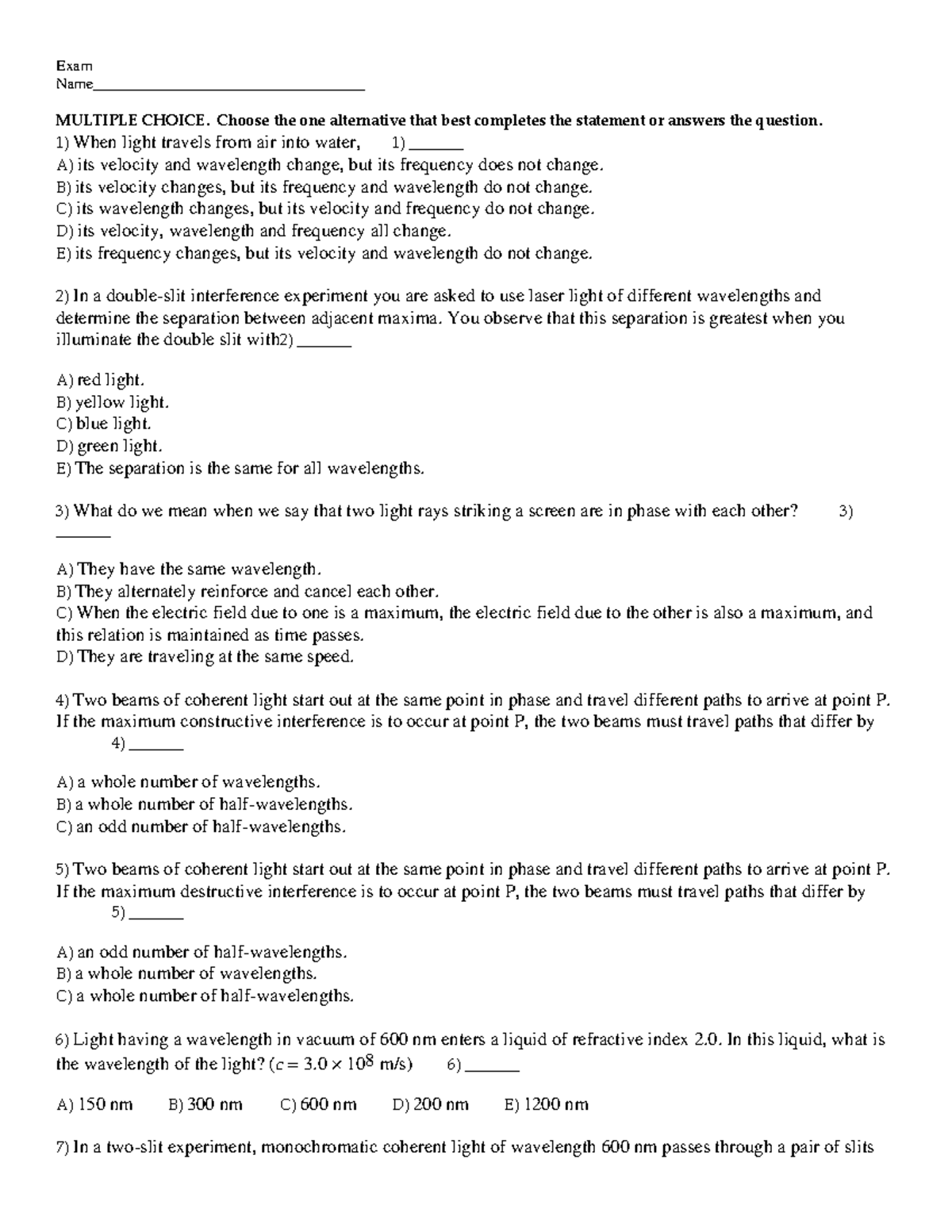 Practice Exam Questions for Physics Chapter 28 - Studocu