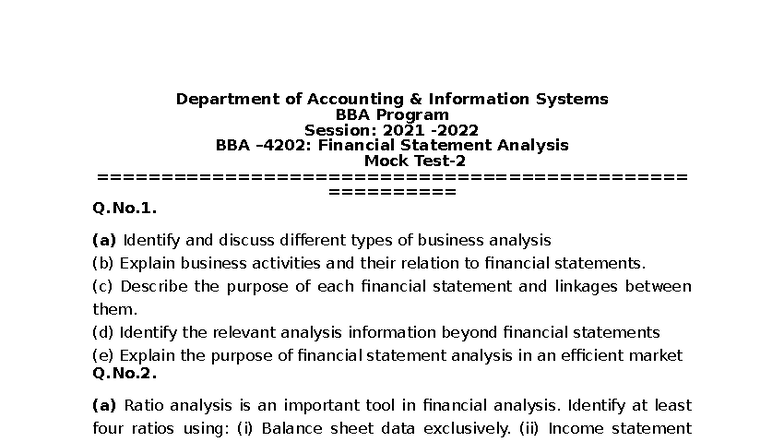 Mock Test-2-4202 Financial Statement Analysis (BBA)-16 th Batch-2025 ...