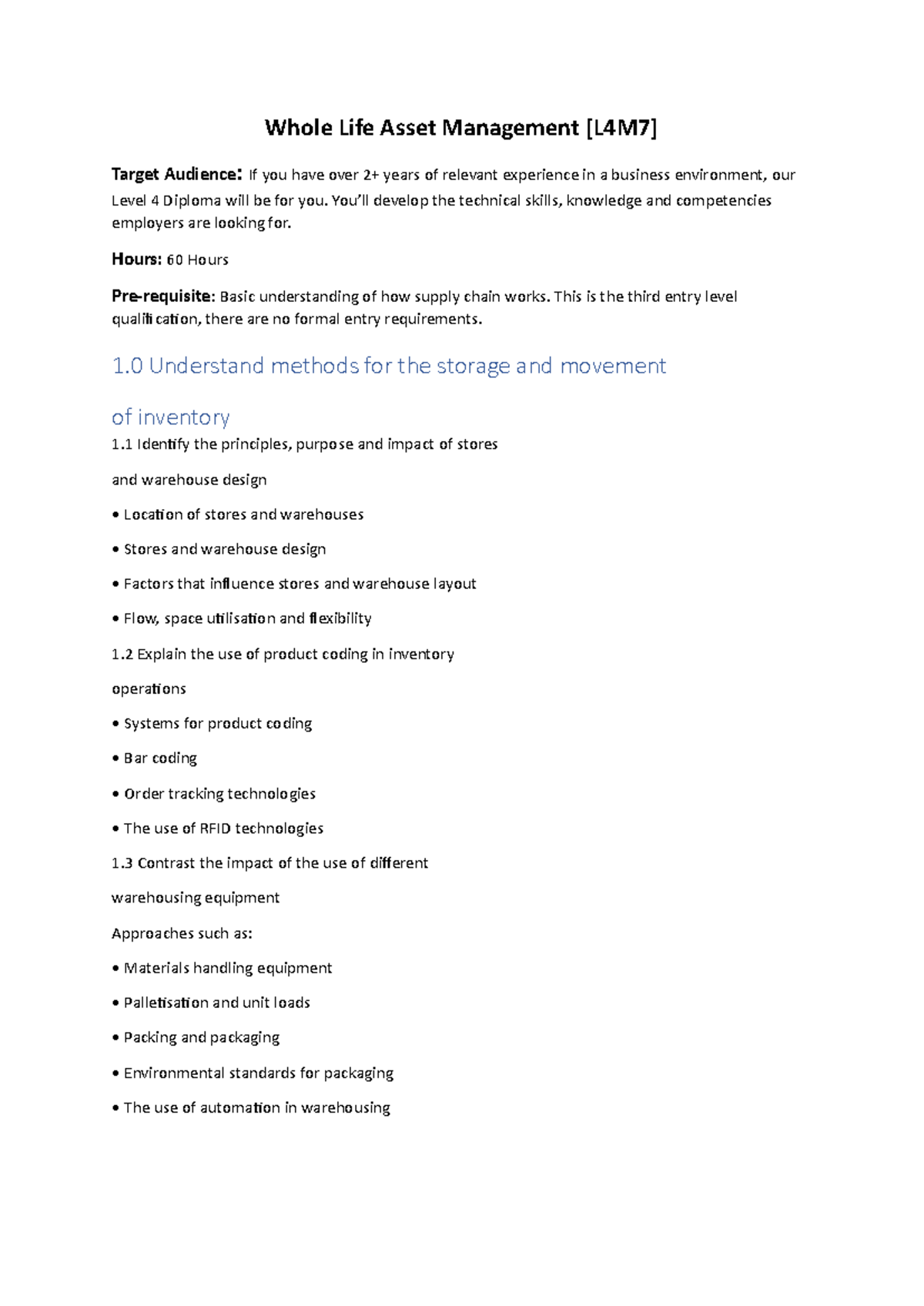 2024625961-Whole Life Asset Management Level 4 Diploma Overview - Studocu