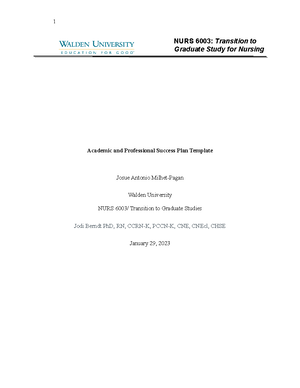 NURS 6003 Module 3 Assignment - Research Analysis Academic and Professional Success Plan Part 3 ...
