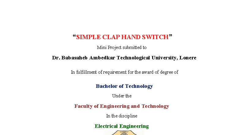 CLAP HAND Mini Project Report for S.Y. B.Tech in EE at DBATU - Studocu