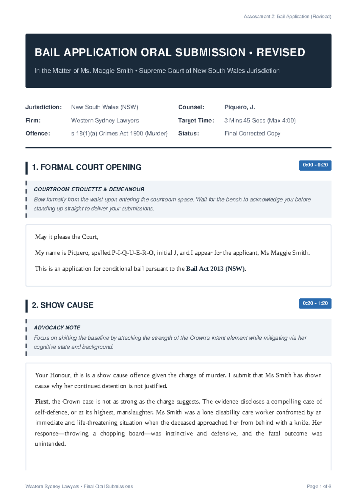 Assessment 2: Revised Bail Application for Ms. Maggie Smith - Studocu