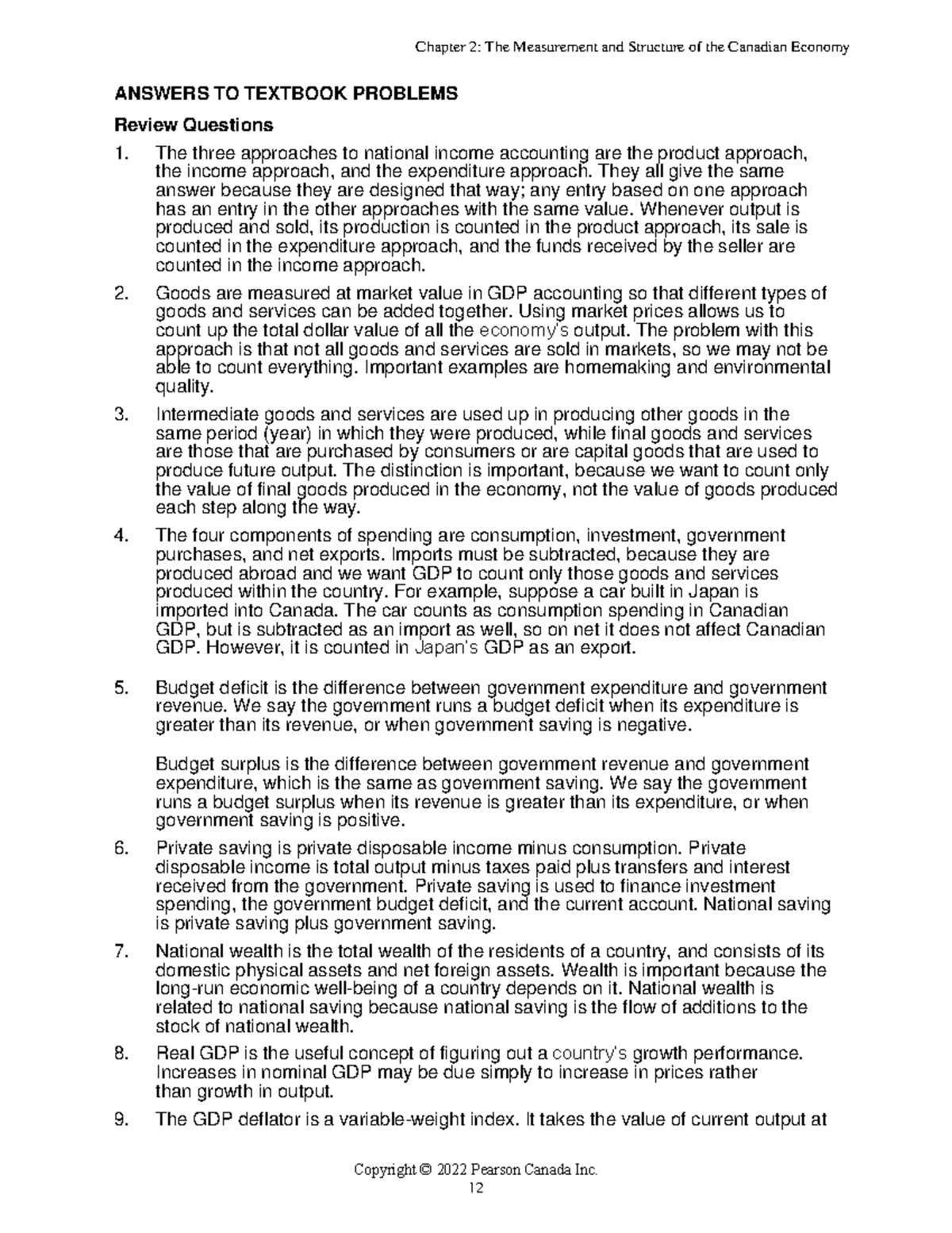 Ch2 - textbook - Copyright © 2022 Pearson Canada Inc. ANSWERS TO ...