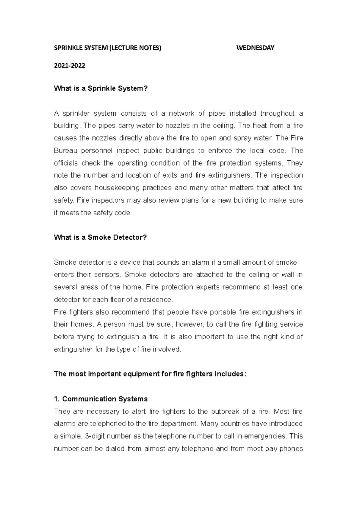Sprinkle System Lecture Notes - SPRINKLE SYSTEM (LECTURE NOTES ...