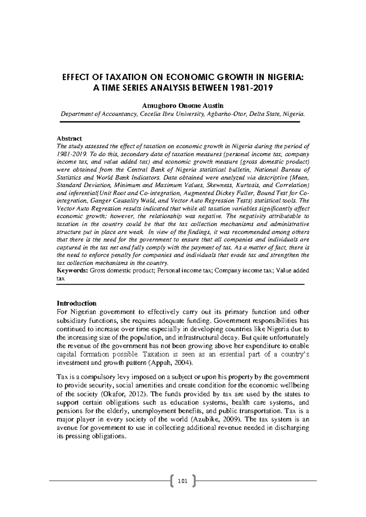 101-115: Effect of Taxation on Economic Growth in Nigeria (1981-2019 ...