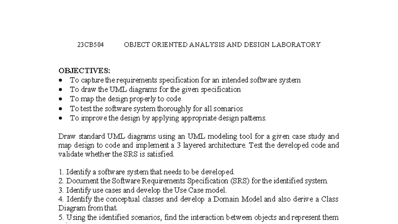23CB504 OOAD LAB MANUAL: UML Diagrams & Software Development - Studocu