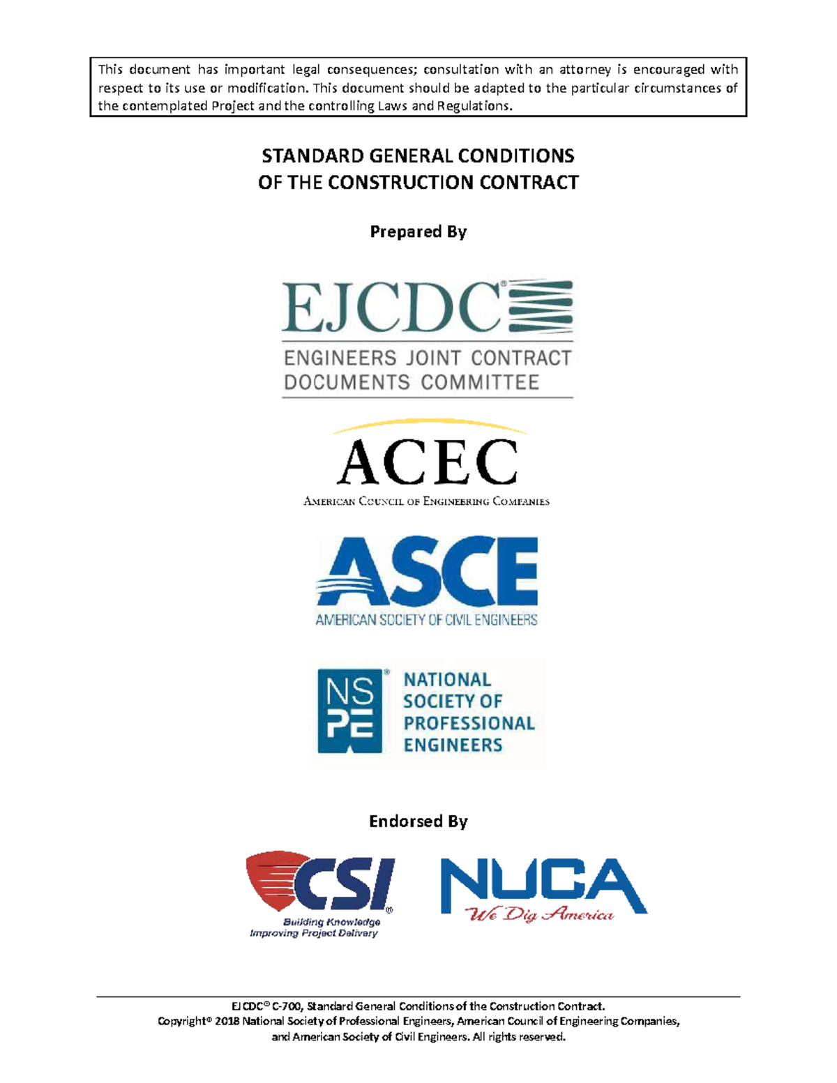 EJCDC C-700: Standard General Conditions of the Construction Contract ...