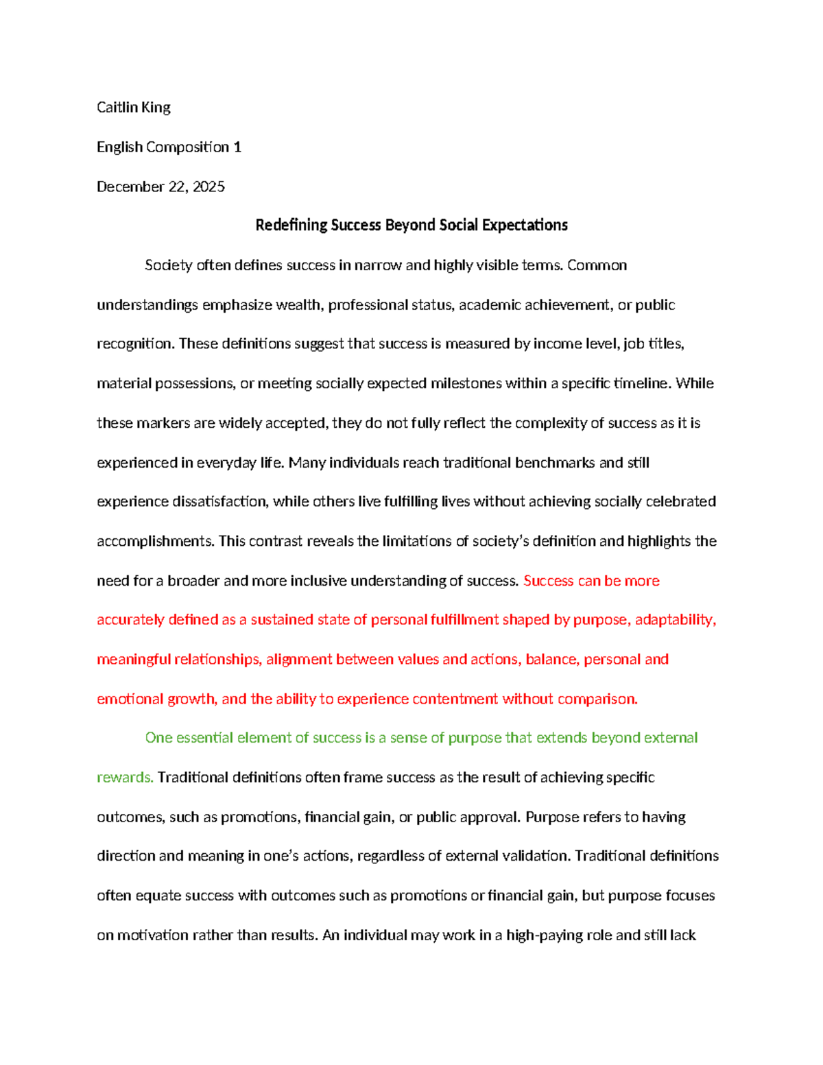 Eng Comp 1 TS 3 - Redefining Success: A Personal Perspective - Studocu