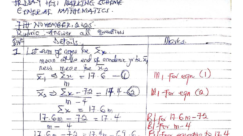 Friday Test Marking Scheme: General Mathematics & Science 07-11-25 ...