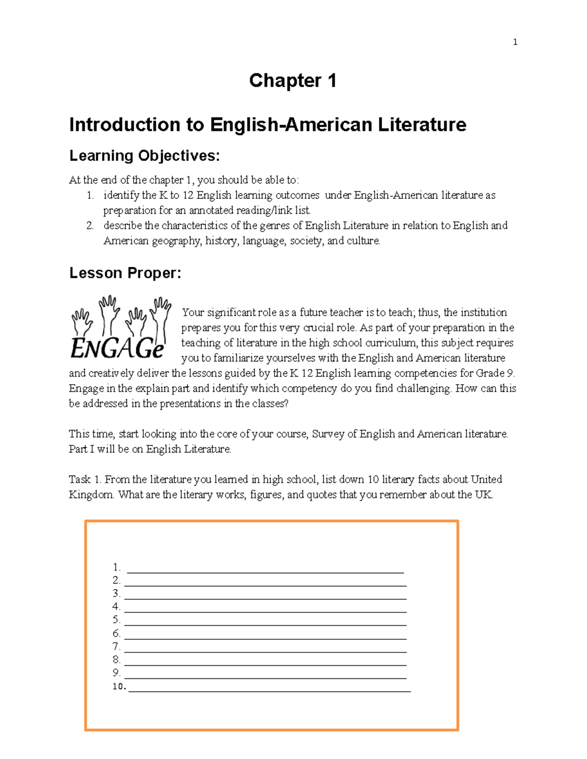 LTE 114 Module 1 - Intro to English-American Literature Overview - Studocu