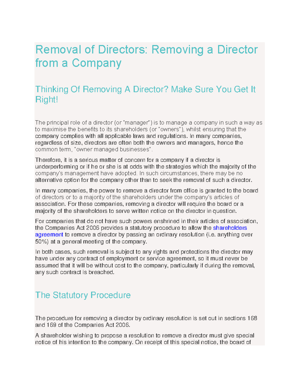Special Notice For Removal Of Director
