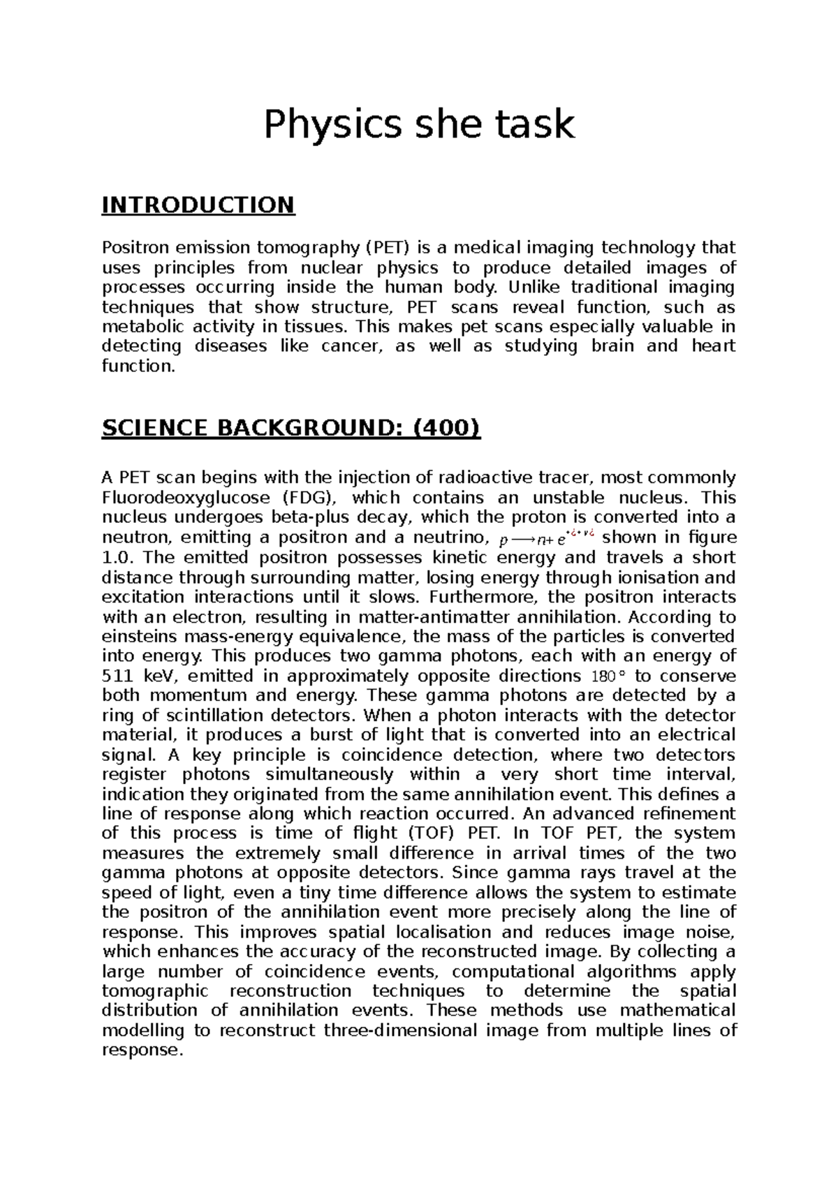 Physics she task - she task - Physics she task INTRODUCTION Positron ...