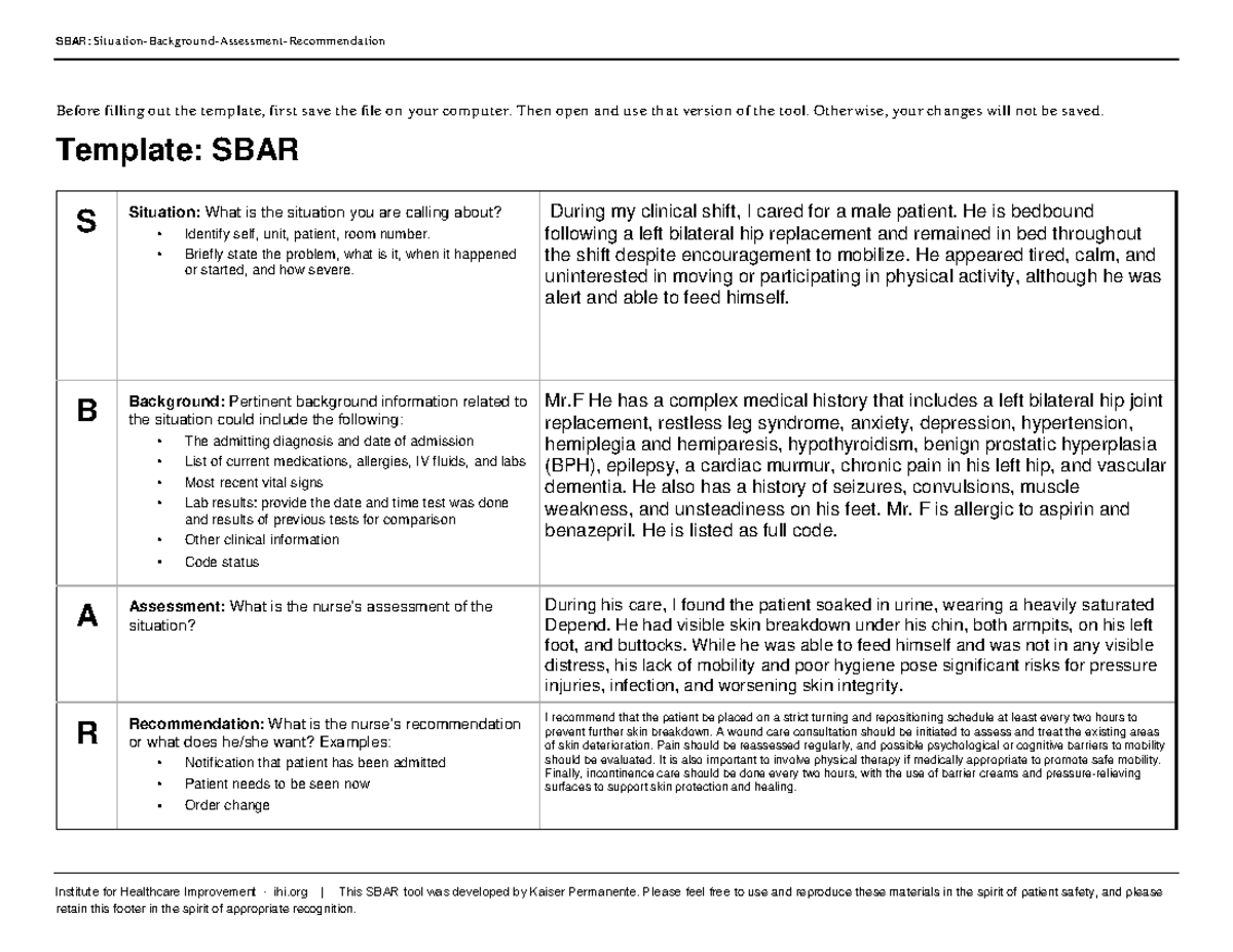 SBAR Technique for Effective Patient Communication in Clinical Settings - Studocu