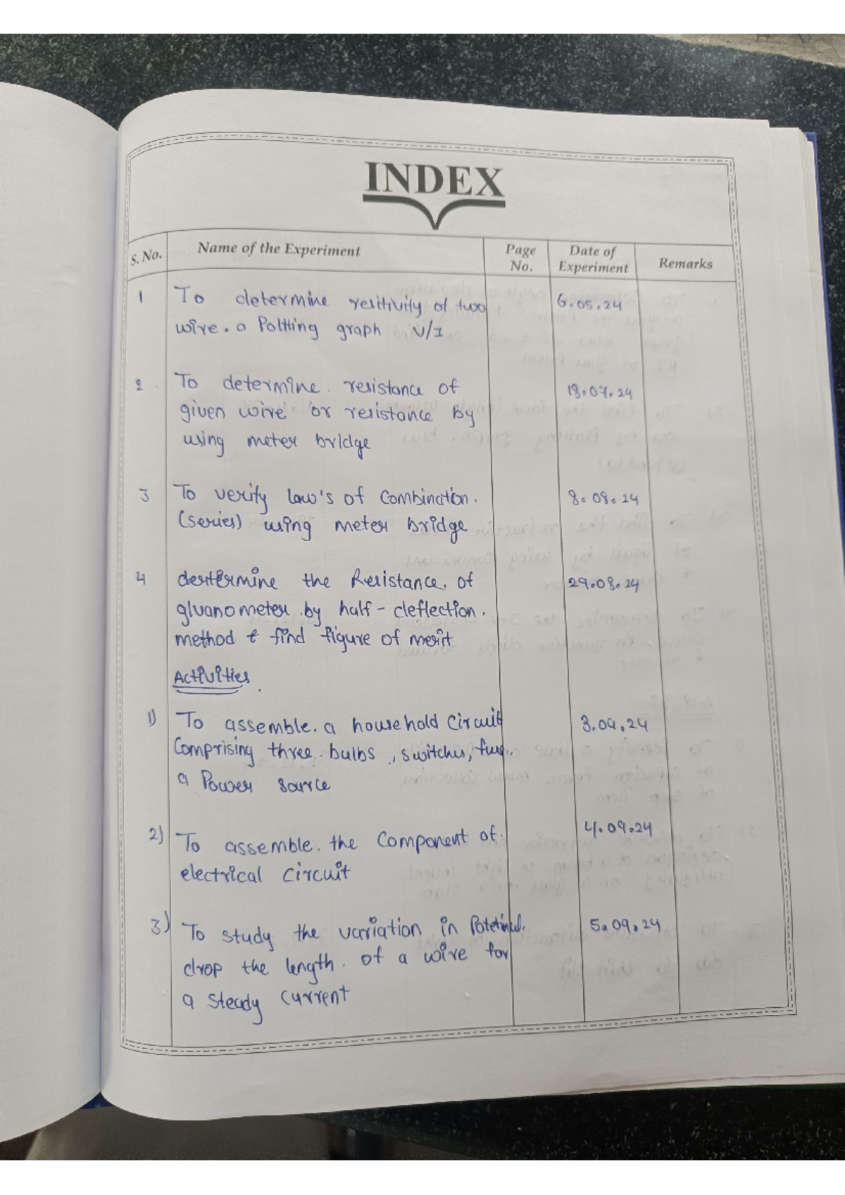 Physics practical file term-1 - INDEX Name of the Experiment Page Date ...