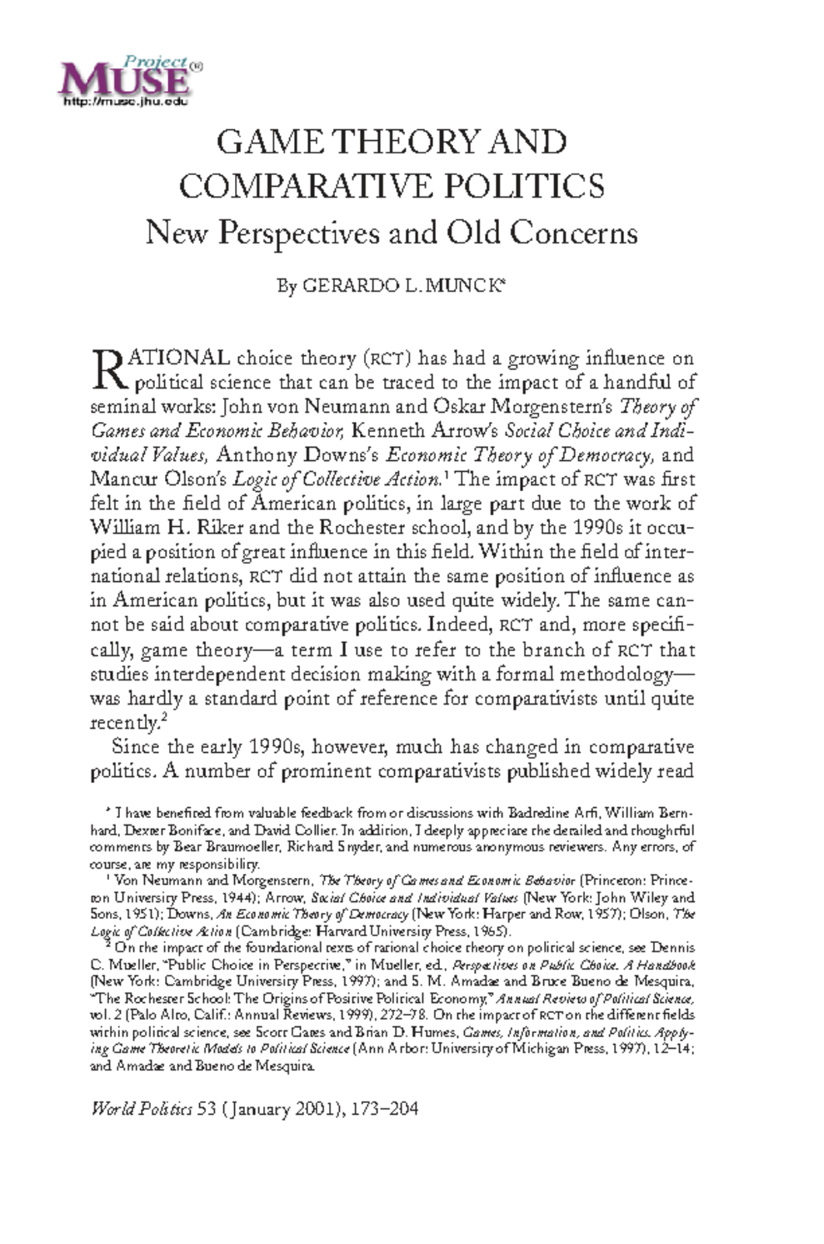 GAME THEORY AND COMPARATIVE POLITICS: NEW PERSPECTIVES ON RCT - Studocu