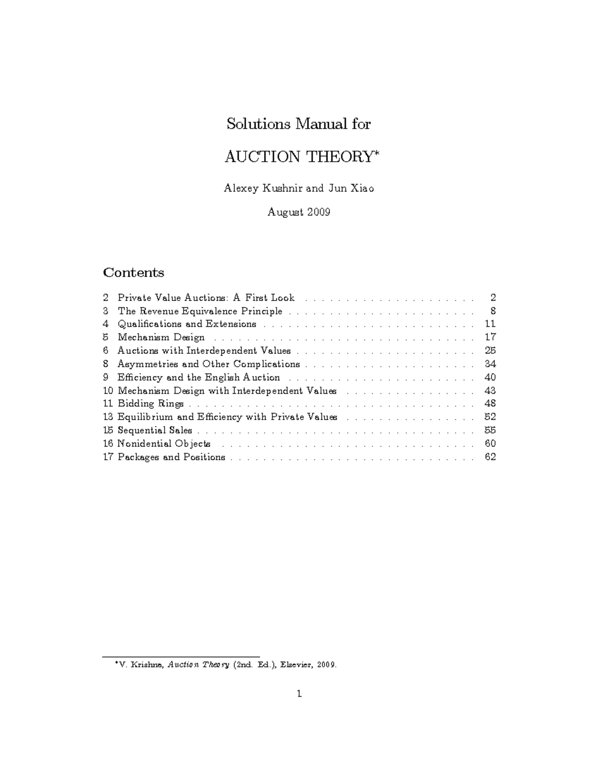 Solutions Manual for Auction Theory (2nd Ed.) - 0123745071 - Studocu
