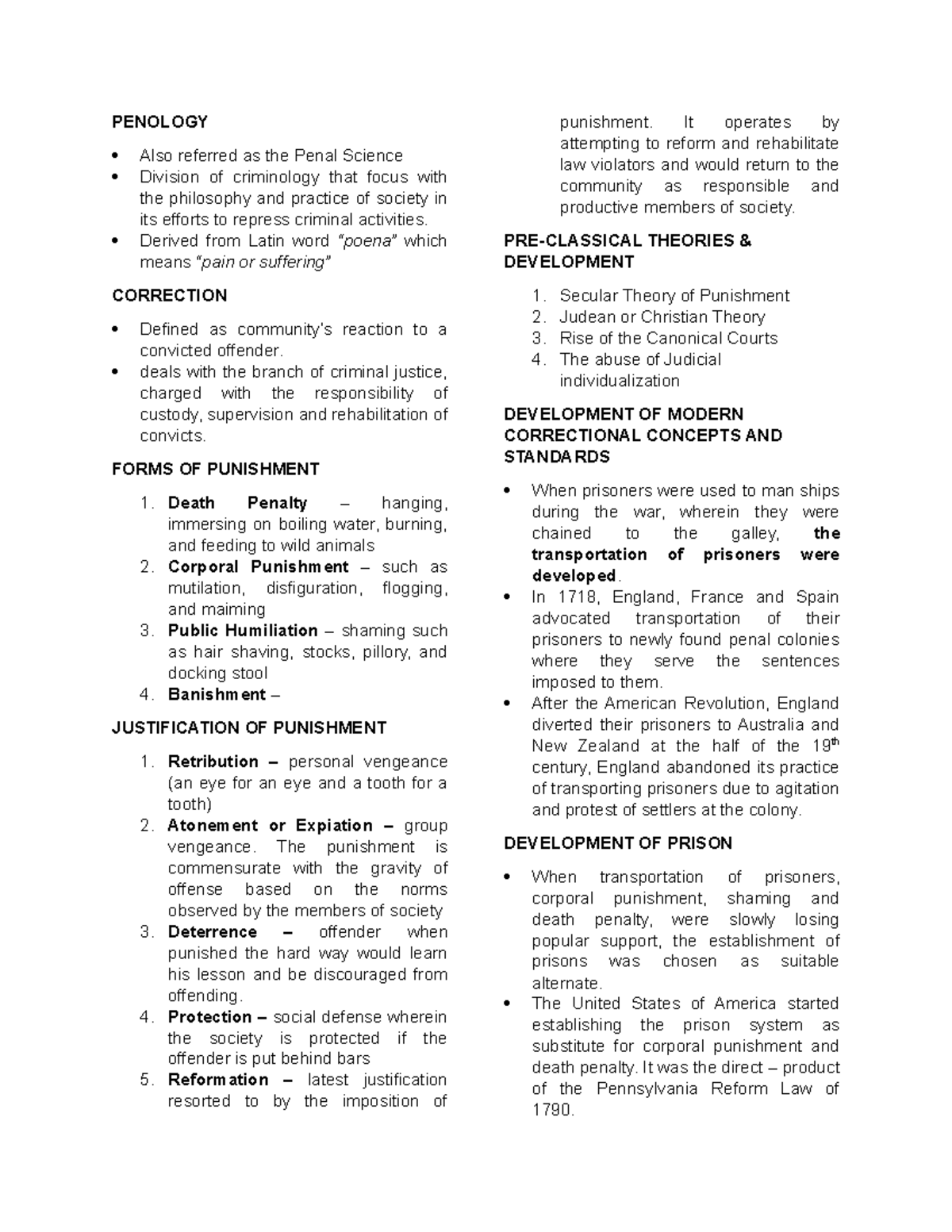 IC 101 Final Exam Reviewer: Key Concepts in Penology and Corrections - Studocu