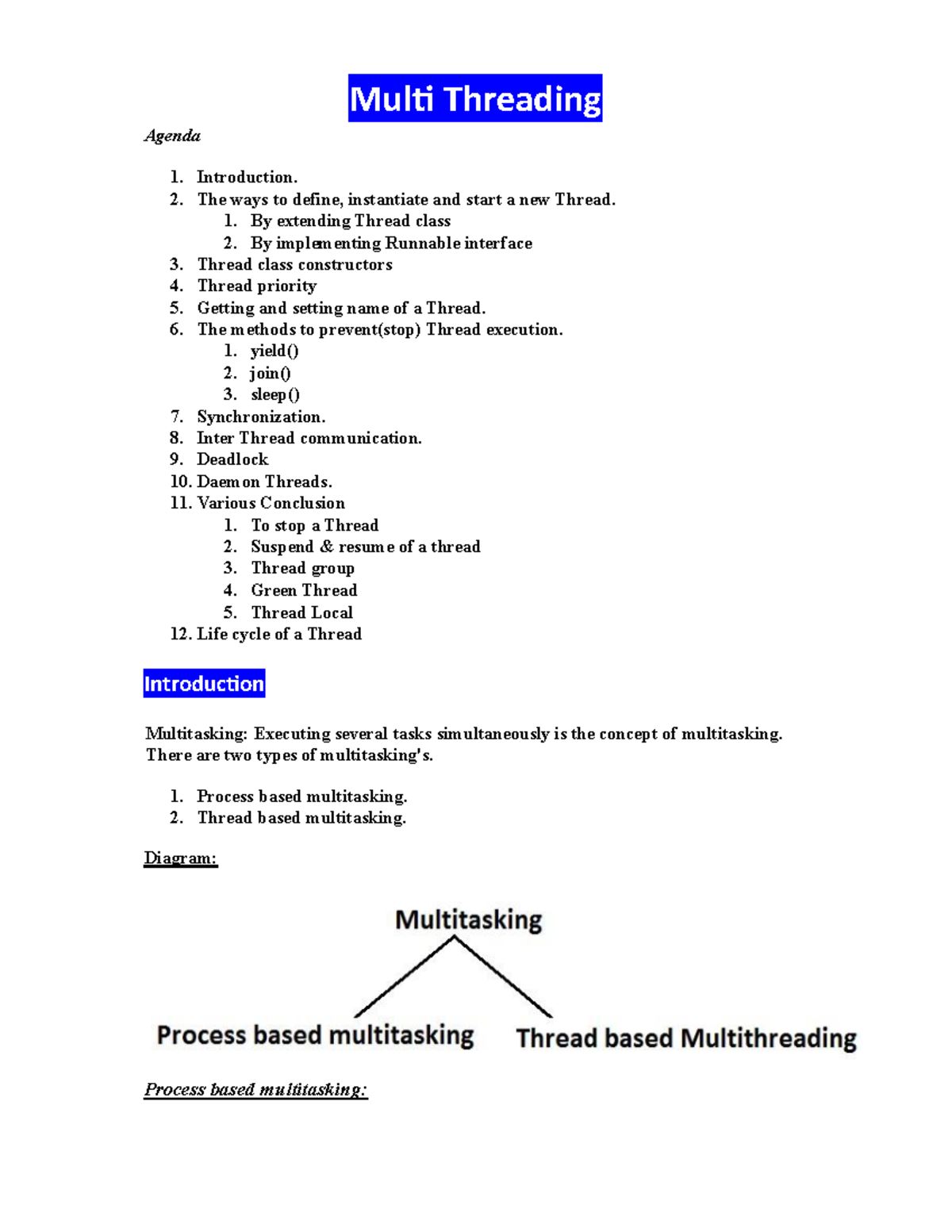 Multi threading in java: concepts, methods, and best practices - Studocu