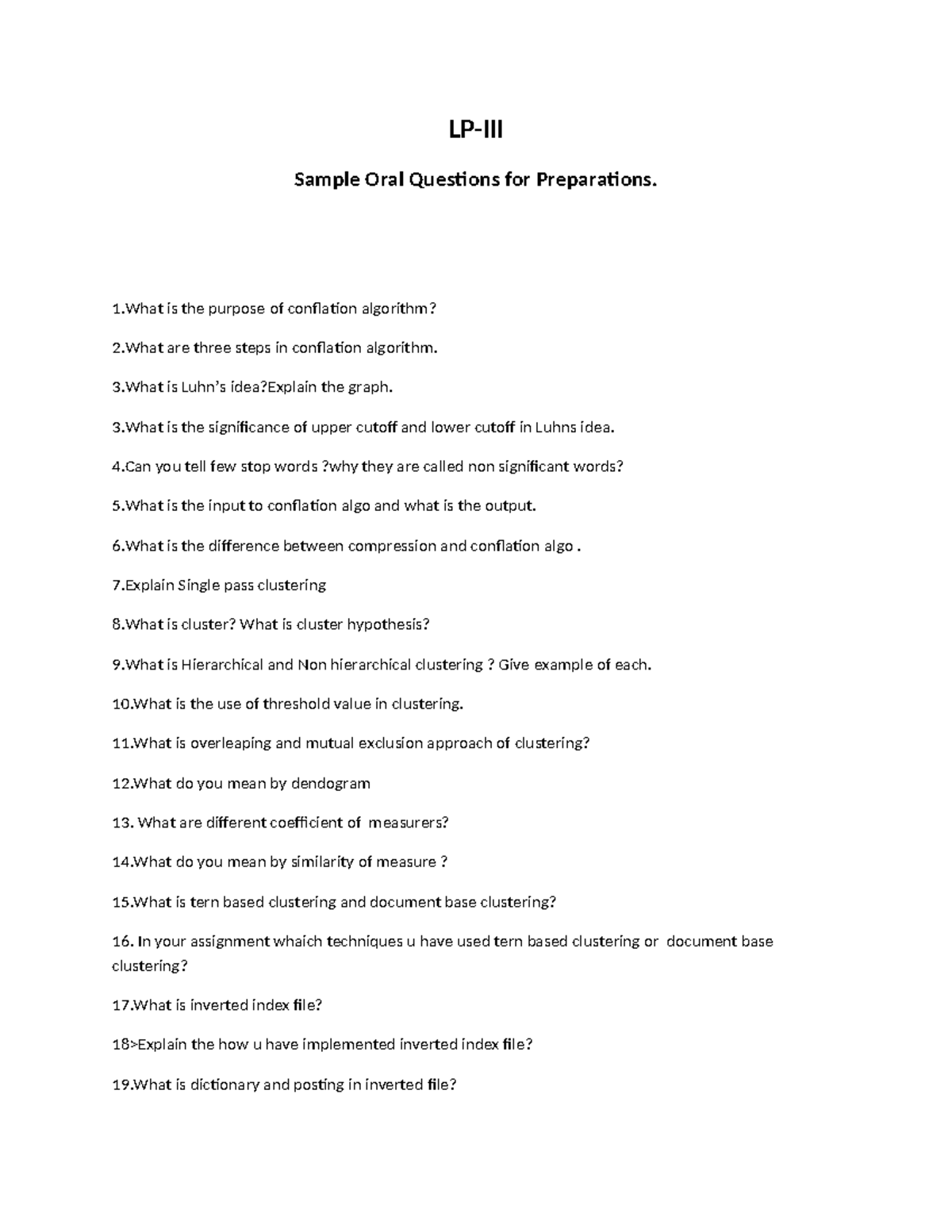 LP-III- Sample Oral Questions for Exam Preparation - Studocu