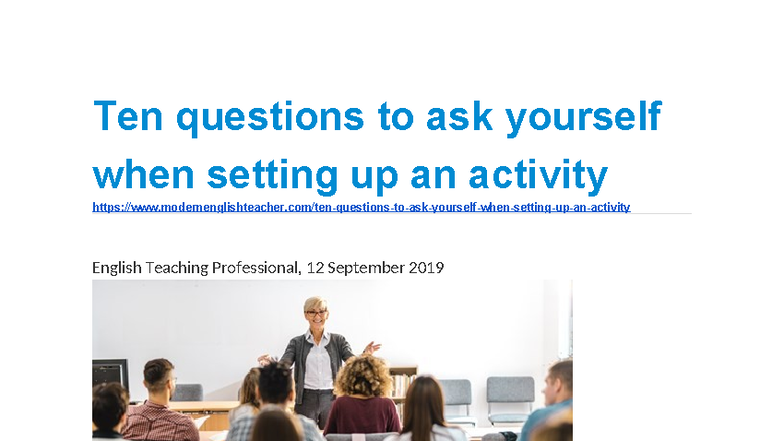 Ten Key Questions for Activity Setup in English Teaching - Studocu