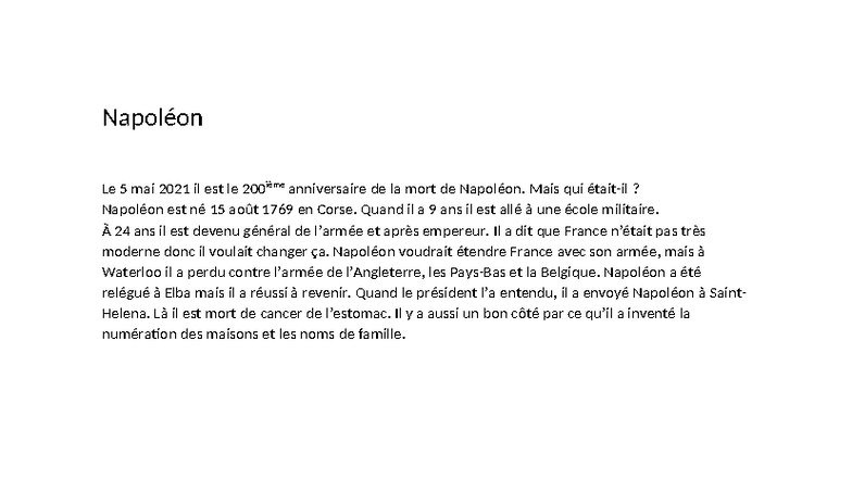 Napoléon: 200ème Anniversaire de sa Mort - Présentation Korte PPT - Studocu