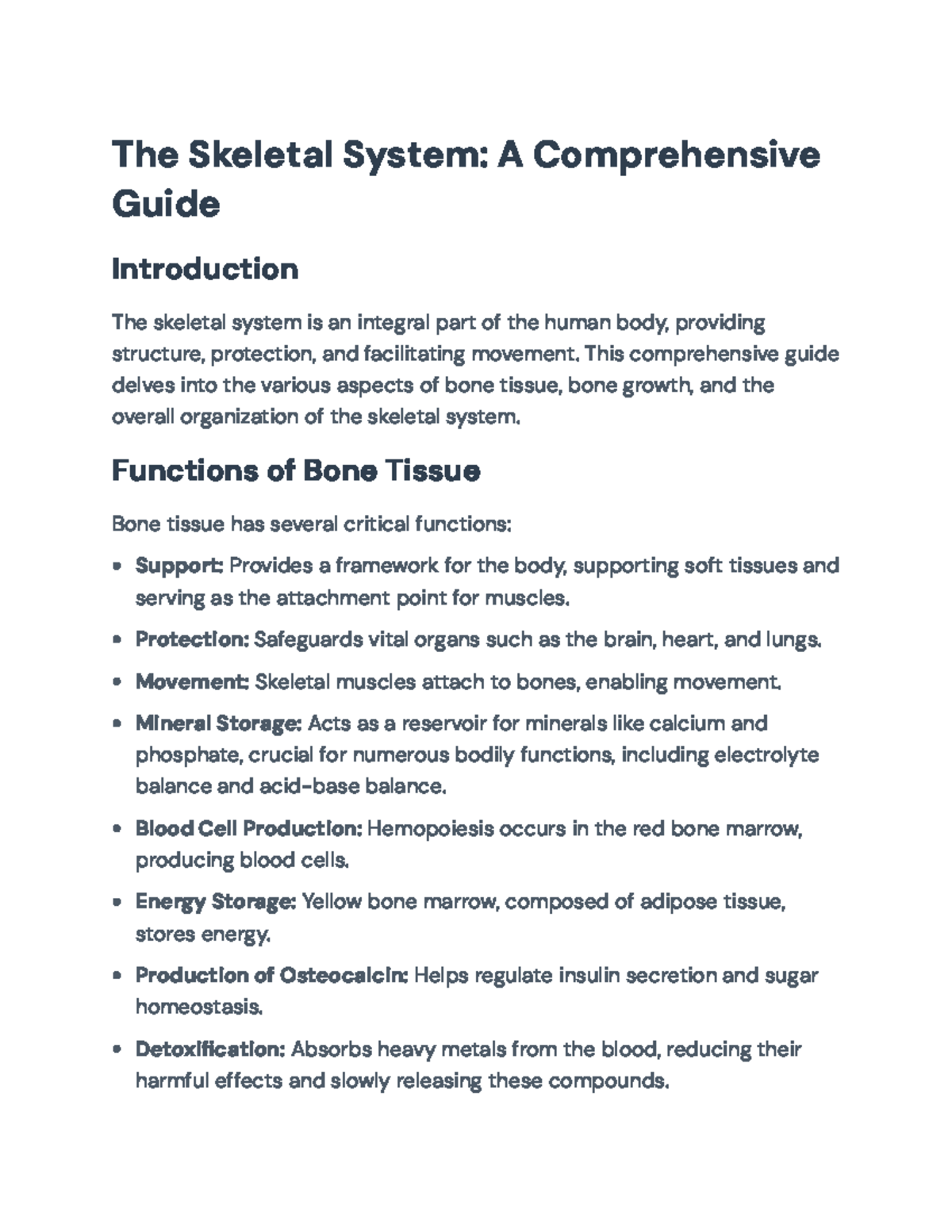 Skeletal System Overview: Structure, Function & Bone Development - The Skeletal System: A - Studocu