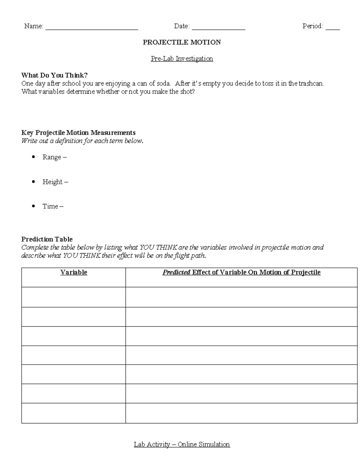Projectile Motion Lab - Key Insights from PhET Simulation - Studocu