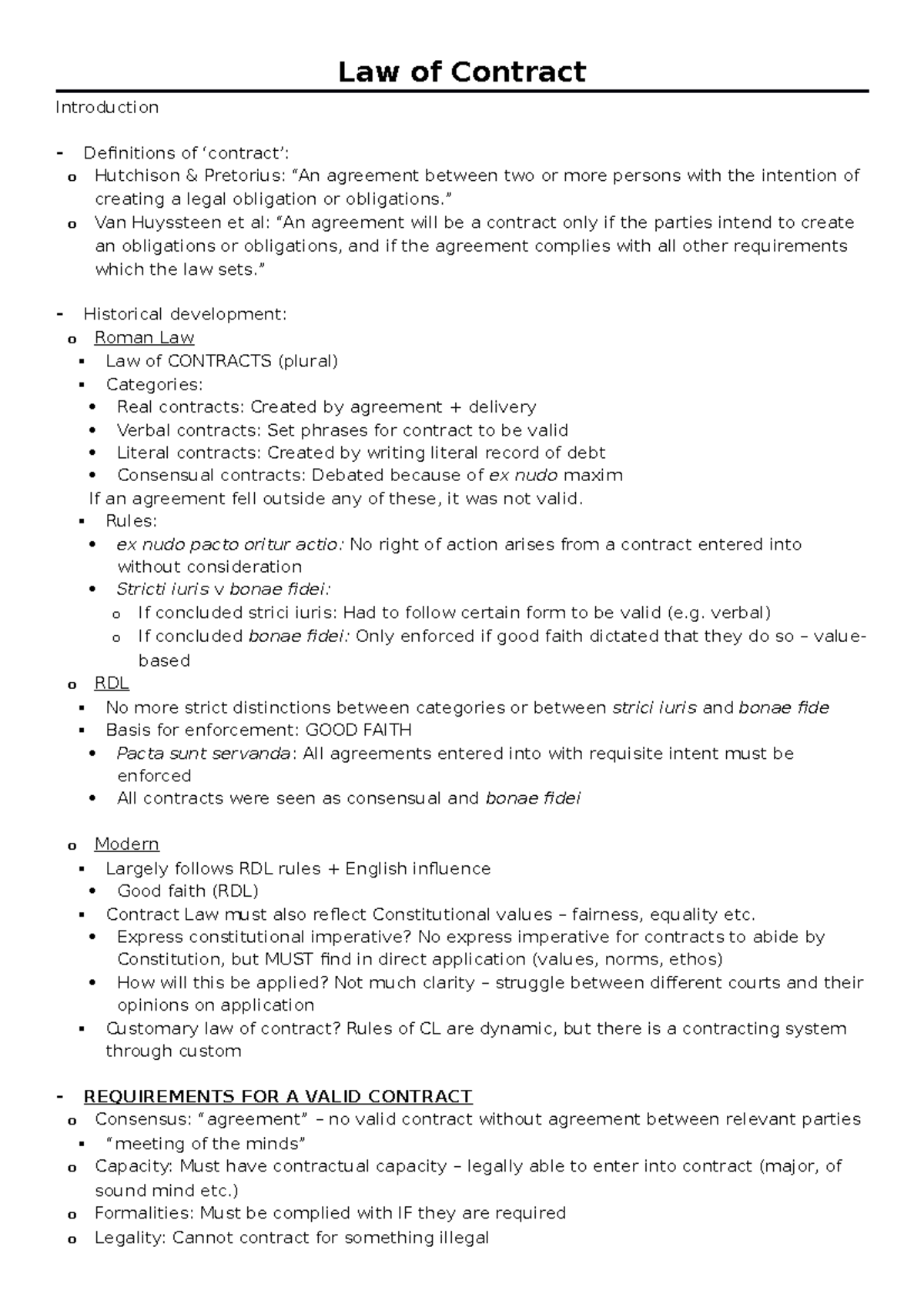 Contract Law (LAW101) Lecture Notes: Essentials and Key Concepts - Studocu