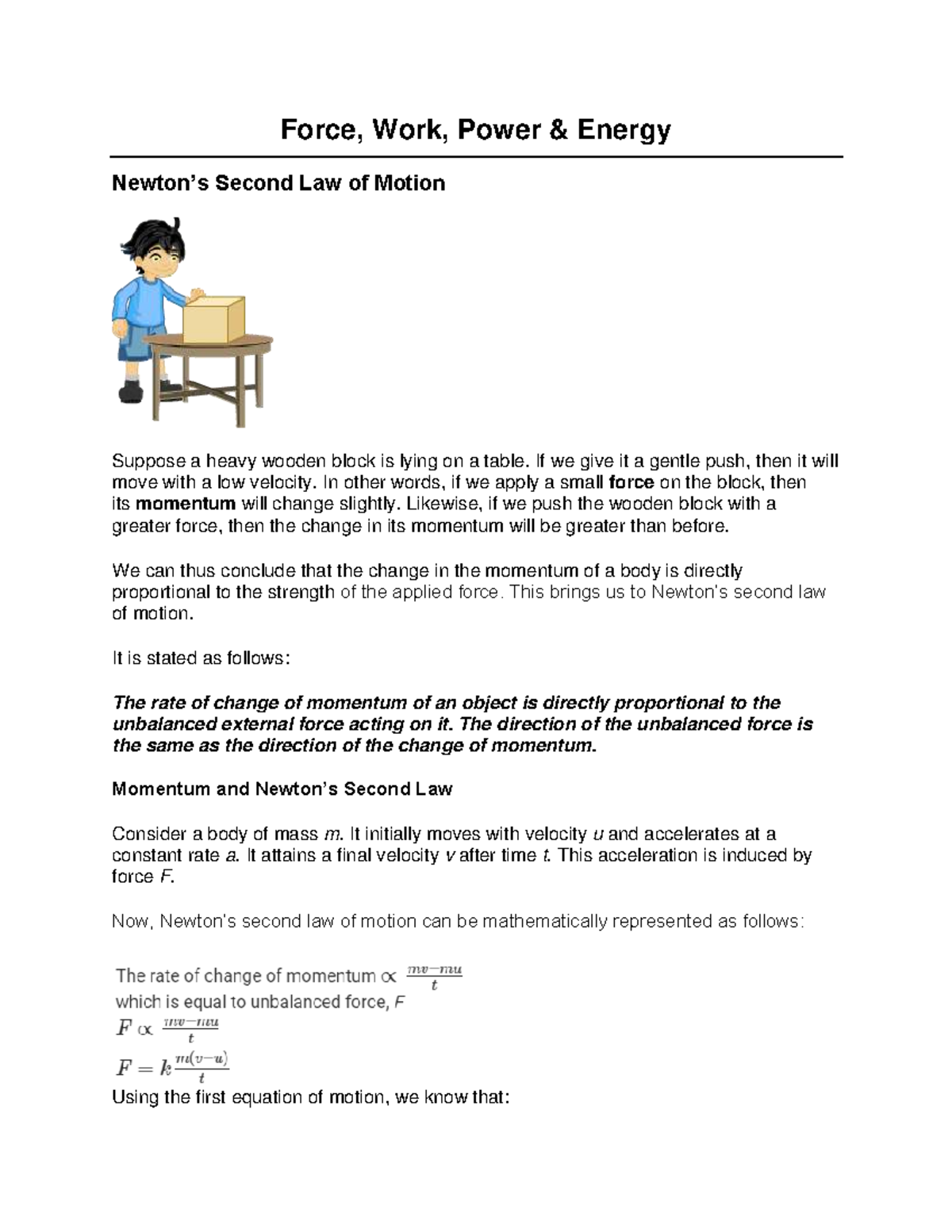 Chapter 2: Force, Work, Power & Energy - Second Law of Motion - Studocu