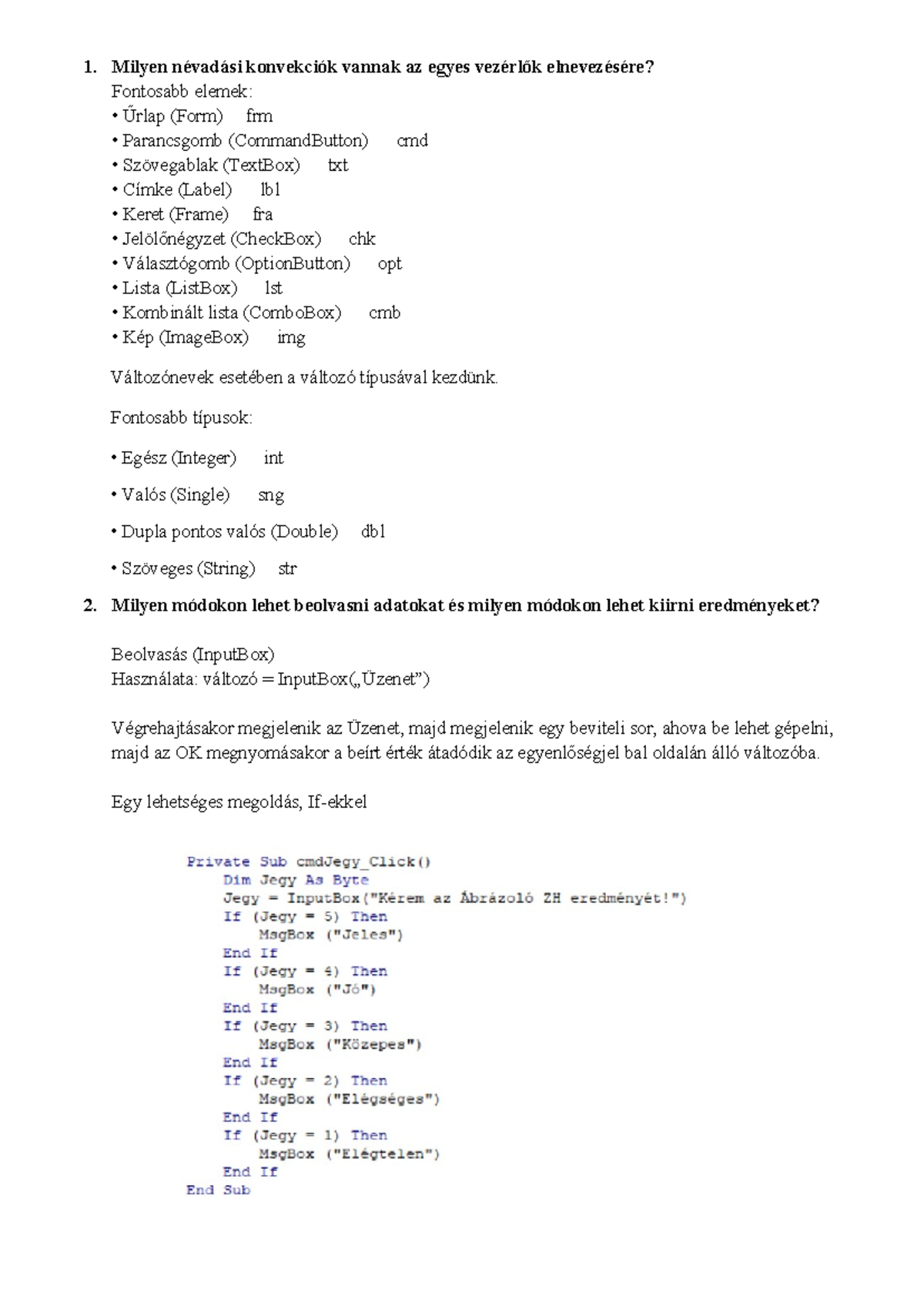 VBA Infó1-8: Vezérlők, Változók és Adatkezelés - Studocu