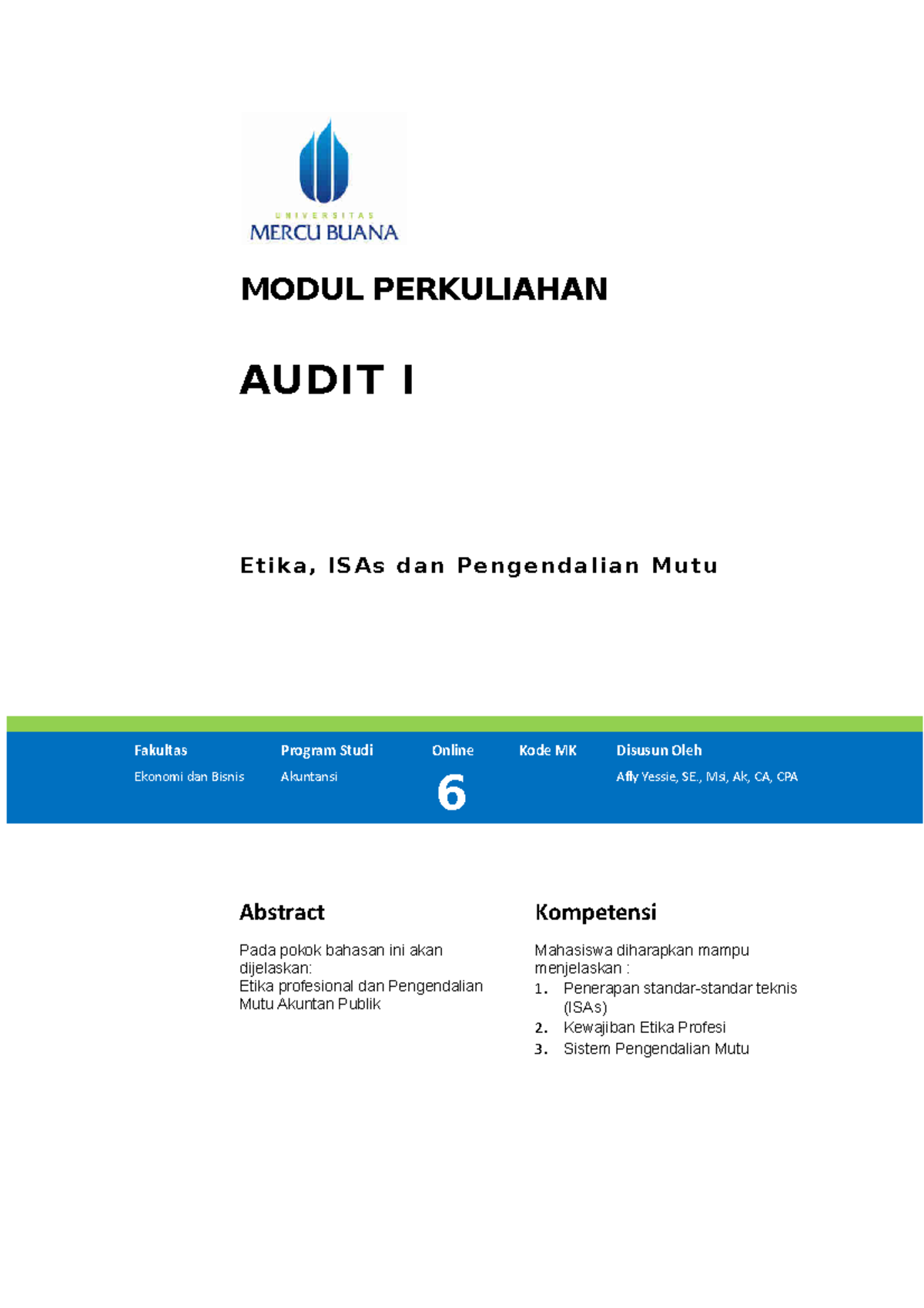TM6. Pengendalian MUTU - MODUL PERKULIAHAN AUDIT I Etika, ISAs dan ...