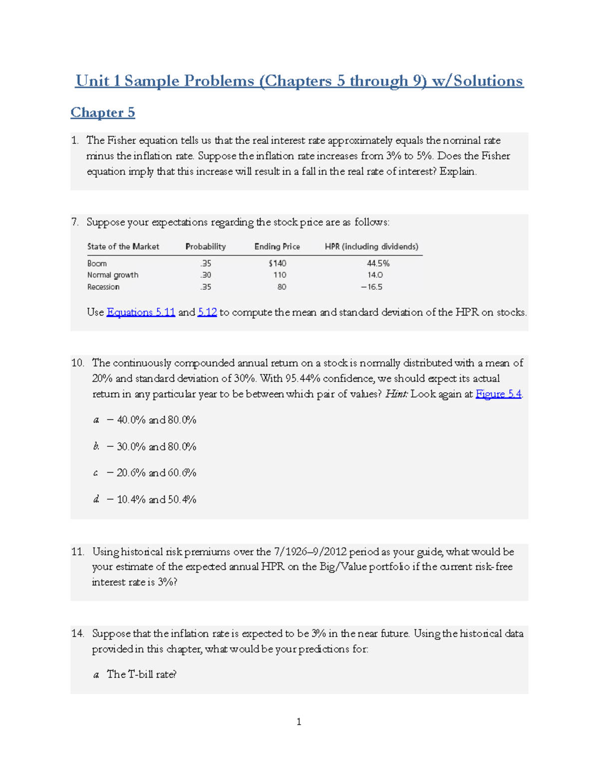 Practice Problems Unit 1 (Chapters 5-9) Solutions - Unit 1 Sample ...