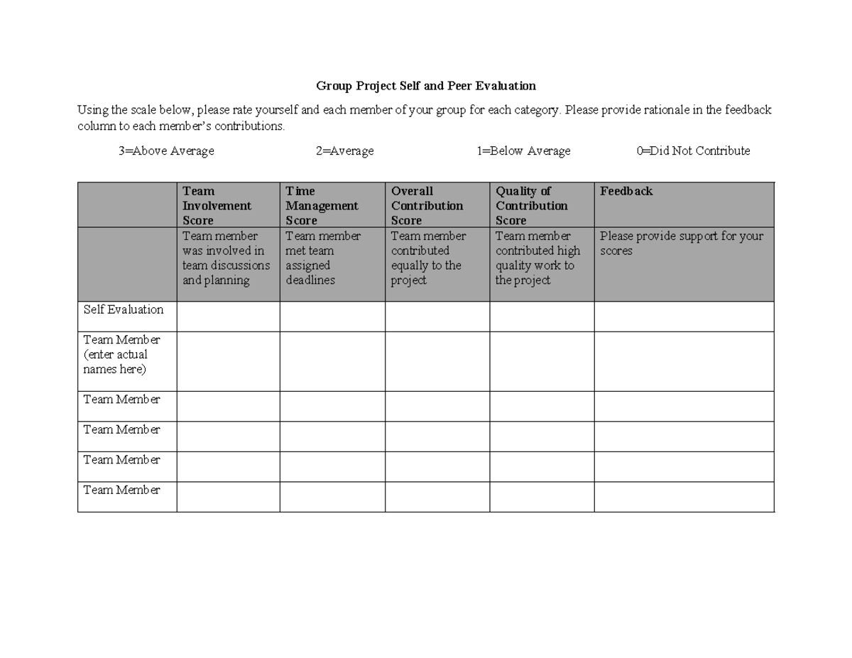 224 Group Project Self and Peer Evaluation-1 - Group Project Self and ...
