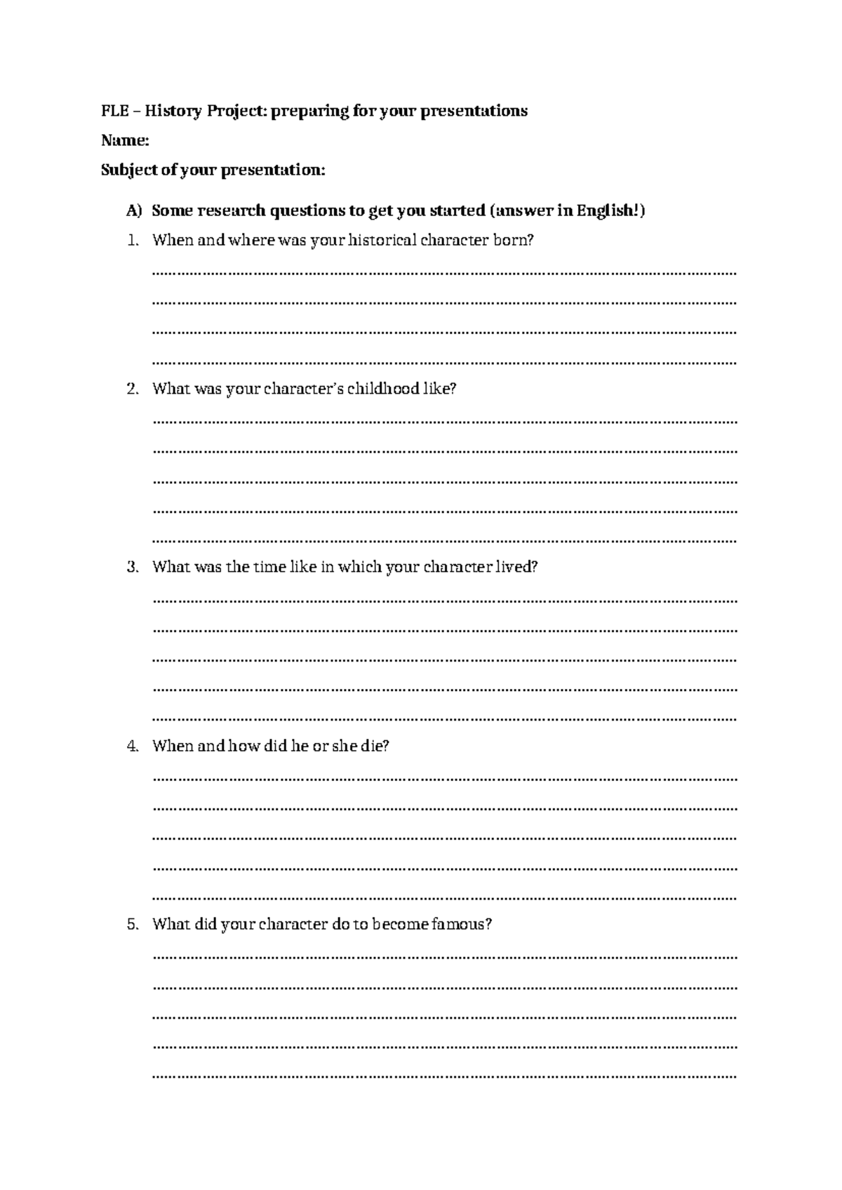 FLE History Project Preparation Guide for Presentations - Studeersnel