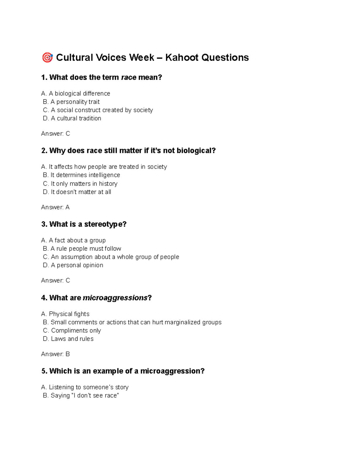 Cultural Voices Week Kahoot Questions and Answers - Studocu
