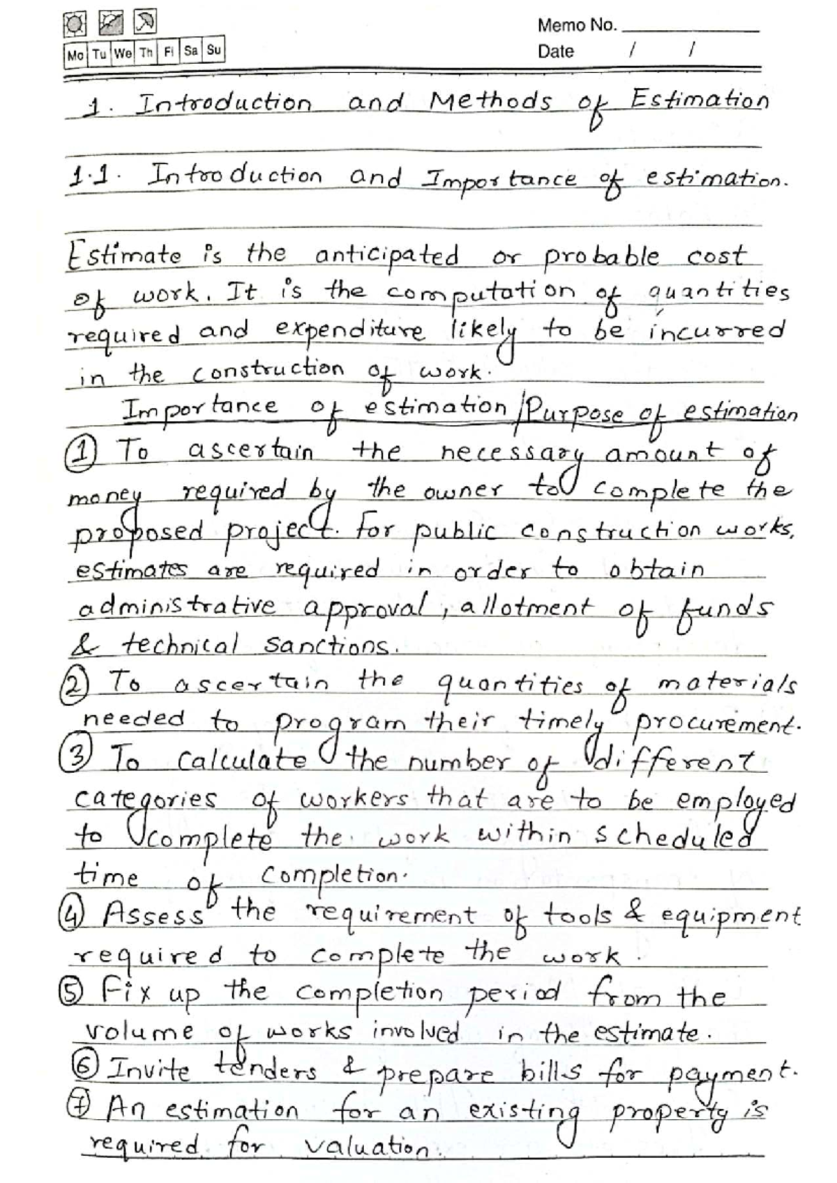 Chapter 1 - handwritten notesssssssss - Memo No. Mo Tu We Th Fi Sa Su ...