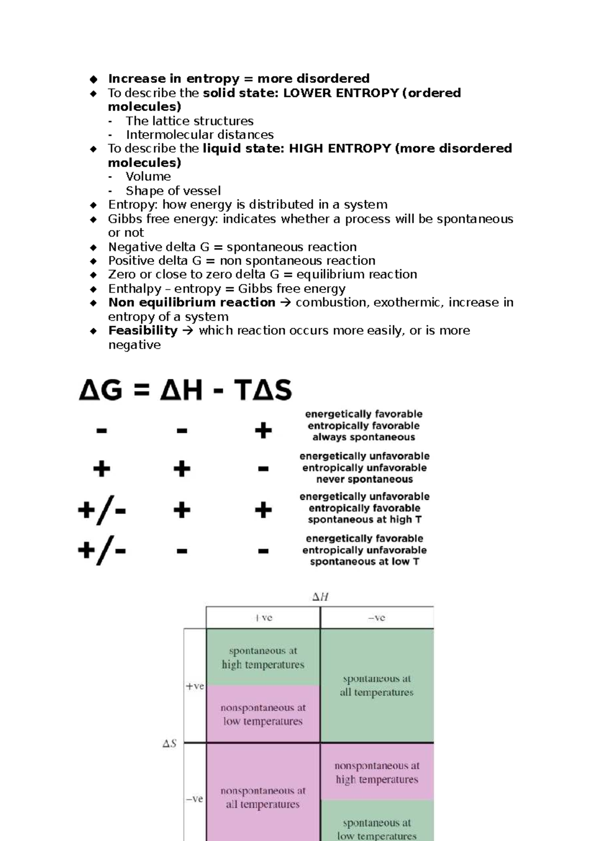 Entropy and gibbs - Increase in entropy = more disordered To describe ...
