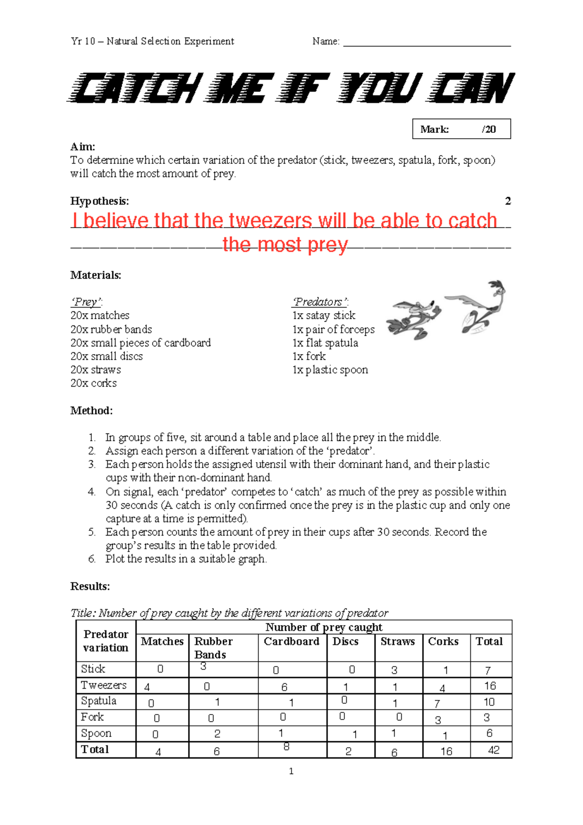 Yr 10 Natural Selection Experiment: Catch Me If You Can Final - Studocu