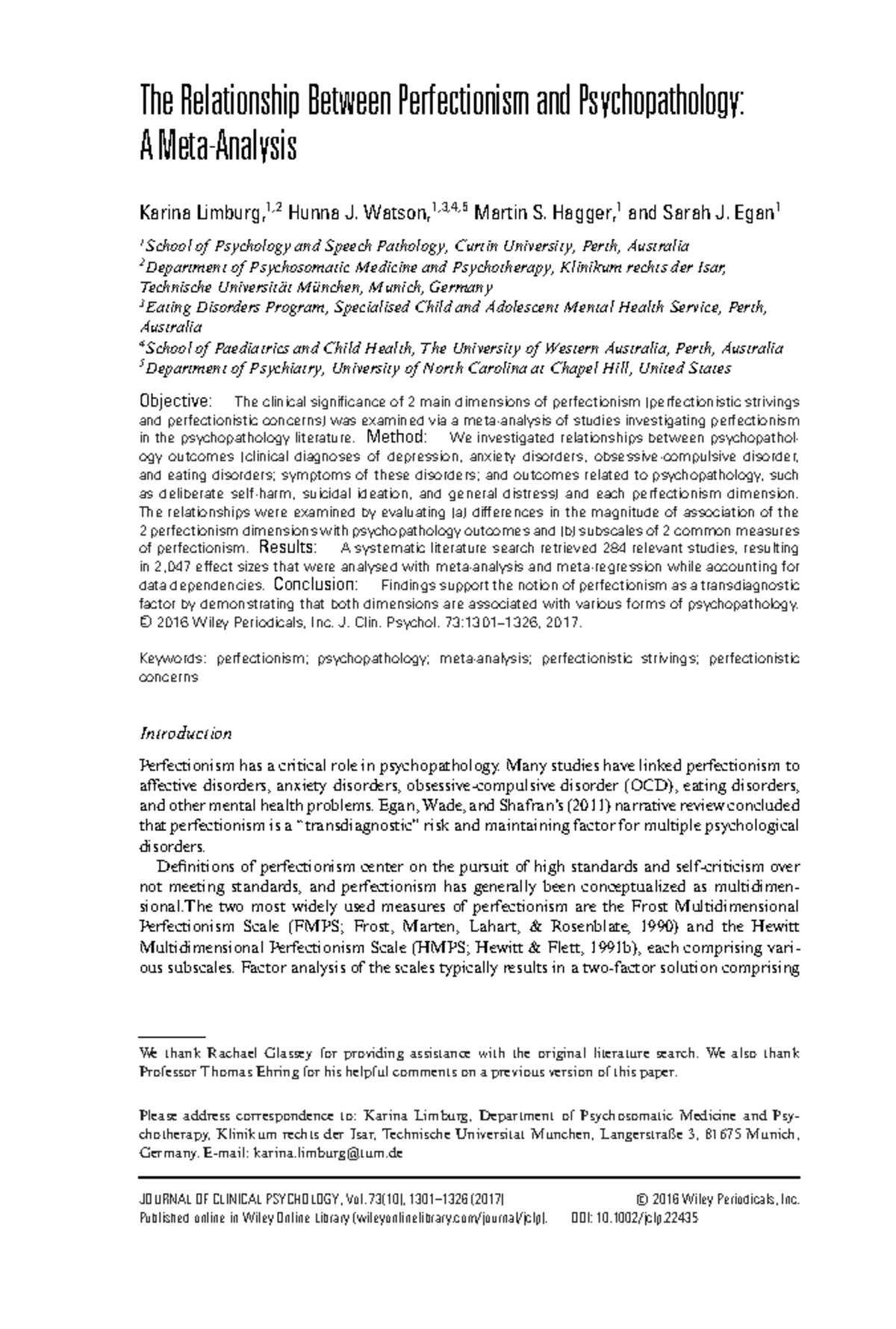 Encontro 9.1 - Limburg 2016: Perfectionism & Psychopathology Analysis ...