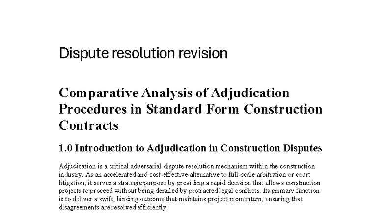 Dispute Resolution Notes: Comparative Analysis of Adjudication ...