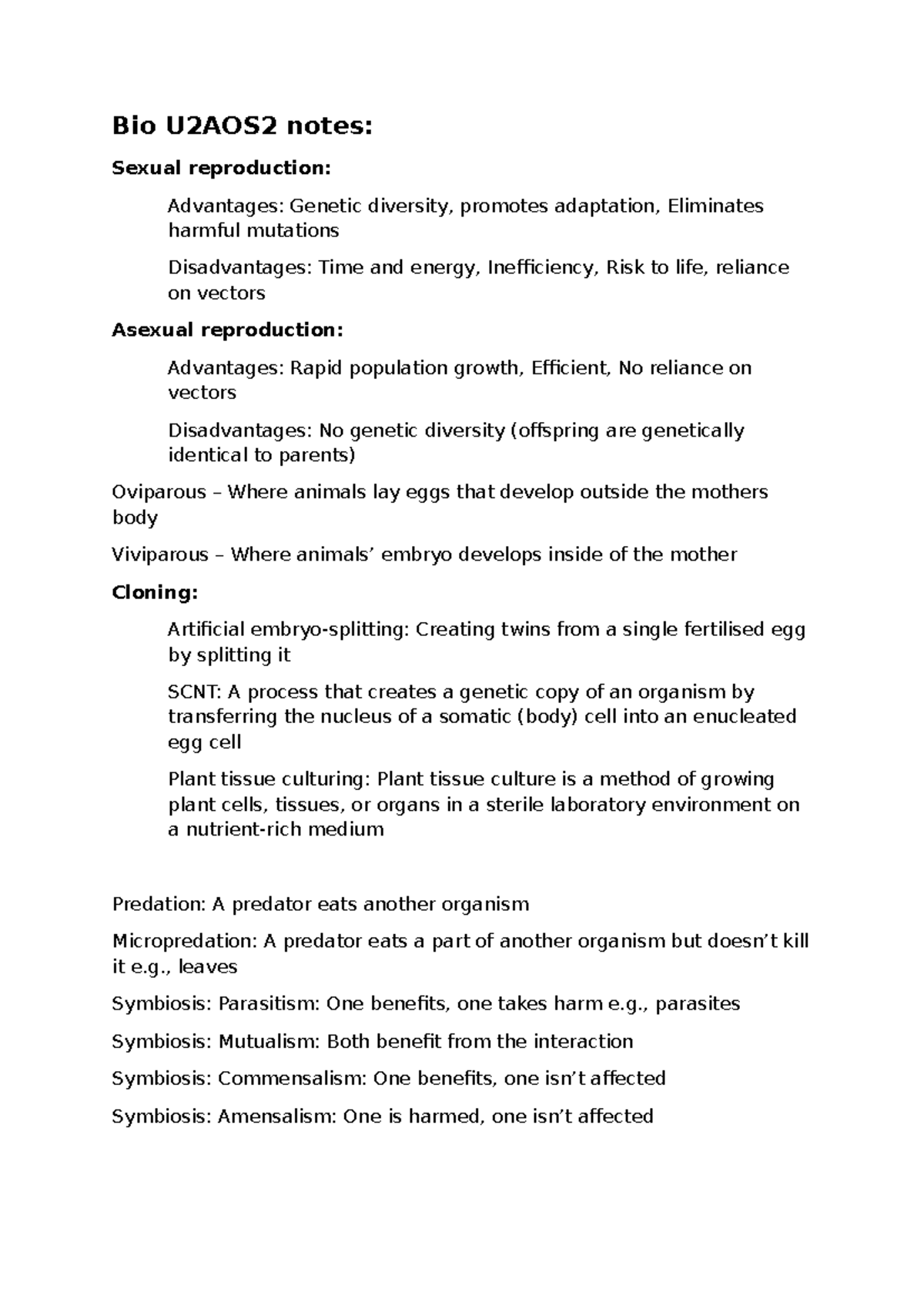 Bio U2AOS2 Notes: Reproductive Strategies & Symbiotic Relationships ...