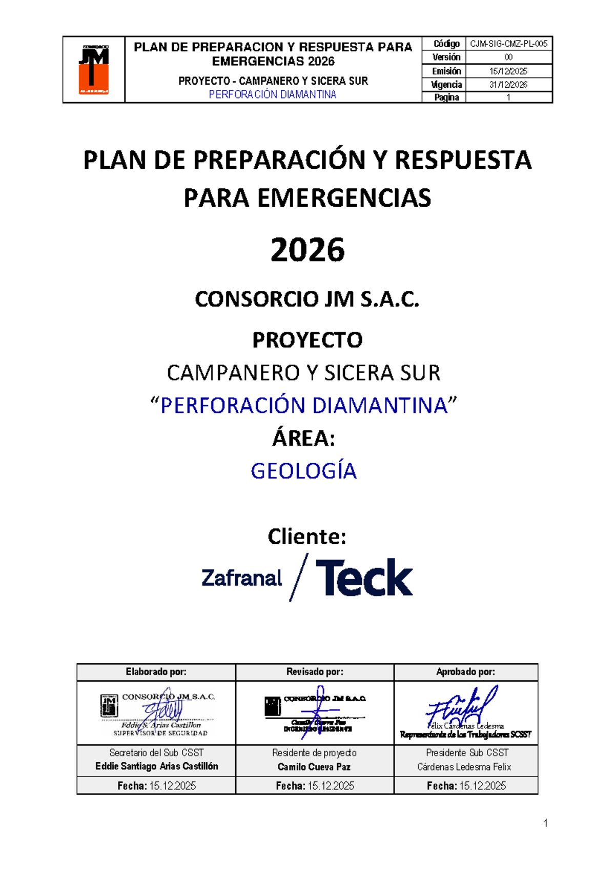Plan de Preparación y Respuesta a Emergencias 2026 - Proyecto Campanero ...