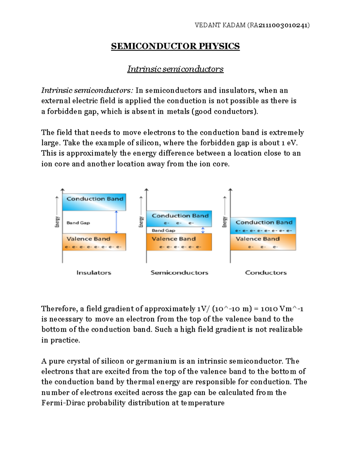 Intrinsic Semiconductors & Fermi Energy Variation with Temp: PHY 101 ...